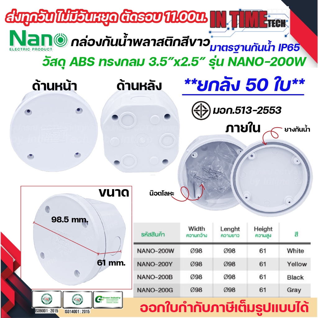 (50ชิ้น) NANO กล่องพักสาย ทรงกลม ABS บล็อคพักสาย Box กันน้ำ สีขาว 3.5x2.5 รุ่น NANO-200W IP65 ...