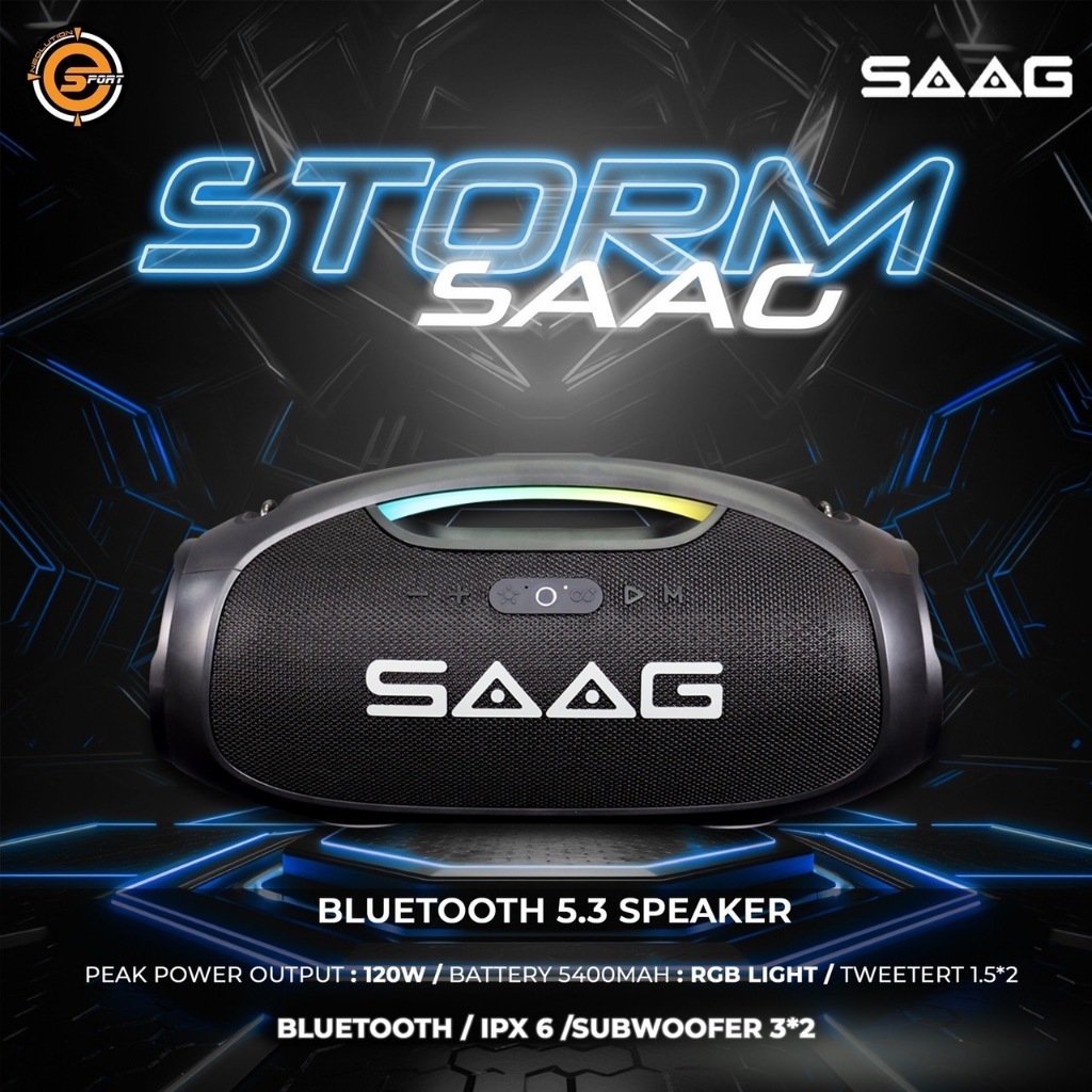 BLUETOOTH SPEAKER (ลำโพงบลูทูธกันน้ำไฟ RGB เบสแน่น 60W.) SAAG STORM (ES244A) RGB BLACK- รับ ...