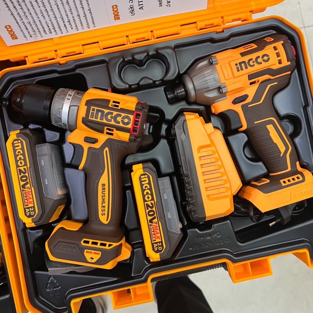 INGCO ชุด combo kit 20V ( COSLI230702 สว่านไร้สาย+บล็อคกระแทก ...