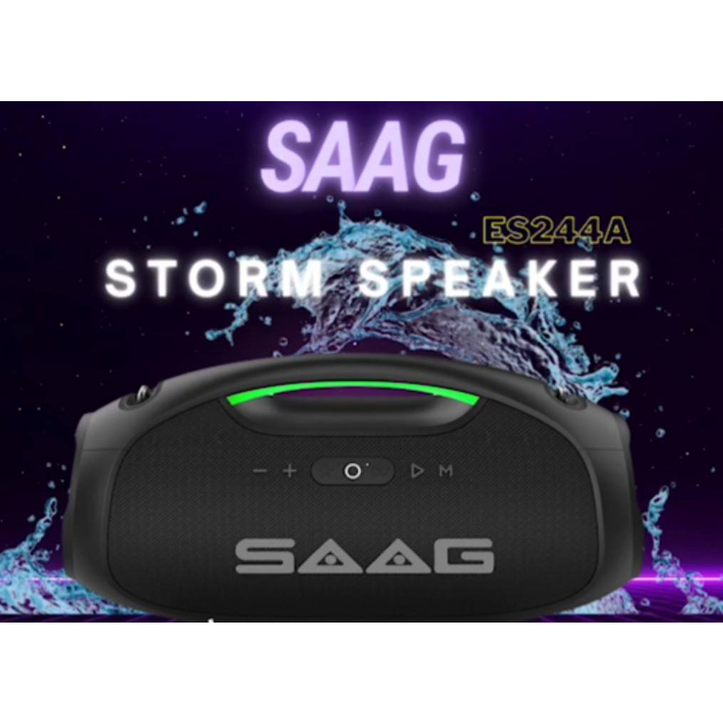 (ลำโพงบลูทูธกันน้ำไฟ RGB เบสแน่น 60W.) SAAG STORM (ES244A) RGB BLUETOOTH SPEAKER BLACK | Shopee ...