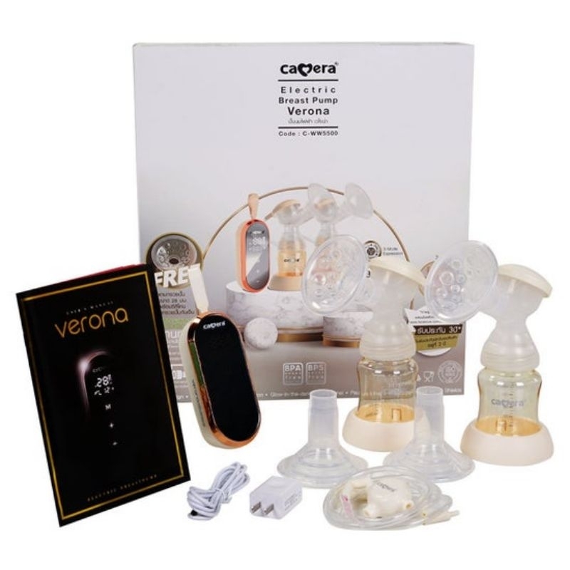 เครื่องปั๊มนม CAMERA ปั๊มนม 2 เต้า ขอบทองชมพู VERONA ขวด ppsu มีระบบเมนูไทย c-ww5500th | Shopee ...