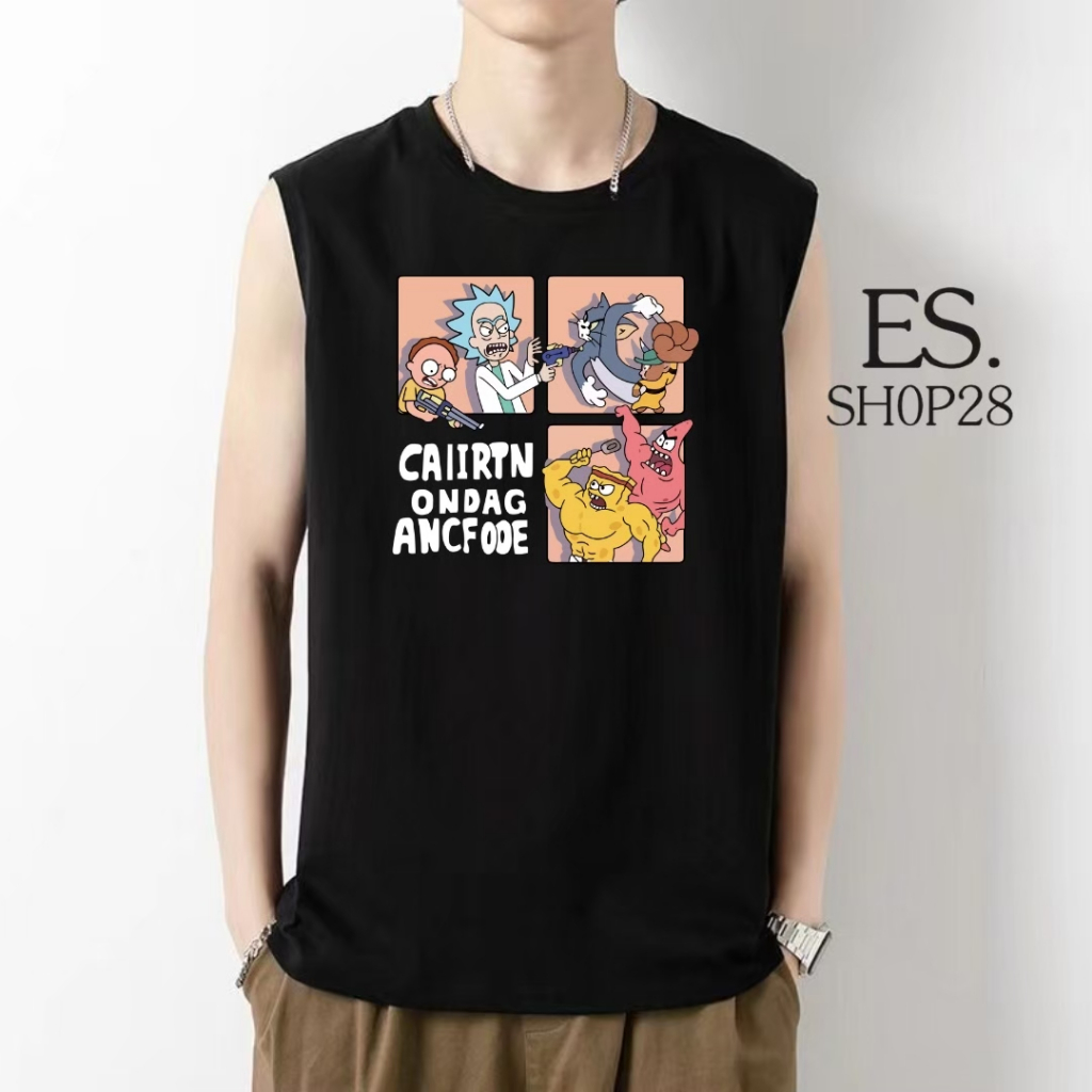 เสื้อแขนกุด ชายหญิง สกรีนลายการ์ตูน สไตล์เกาหลี OP59 | Shopee Thailand