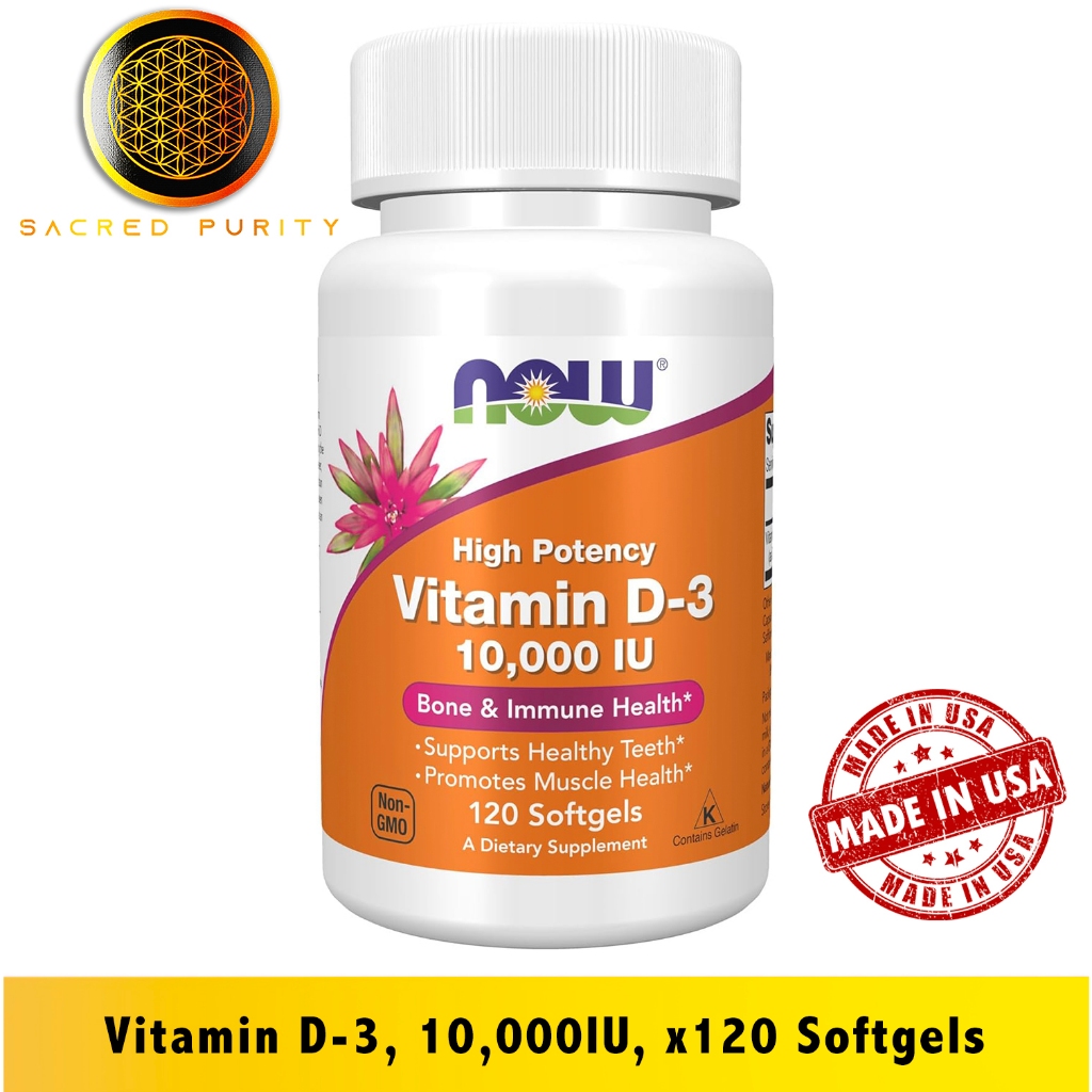 [EXP 10/2026] วิตามินดี Now Foods Highest Potency Vitamin D-3 250 mcg (10,000 IU) 120 Softgels ...