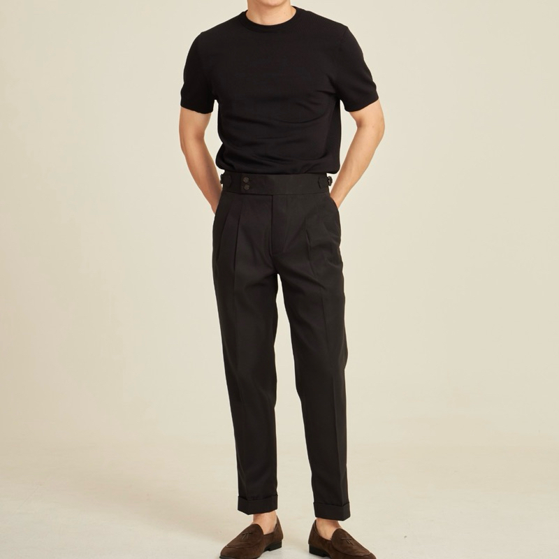 Thepatterns.co - T02 Laytan Double Button Trousers in Black กางเกงทรง ...