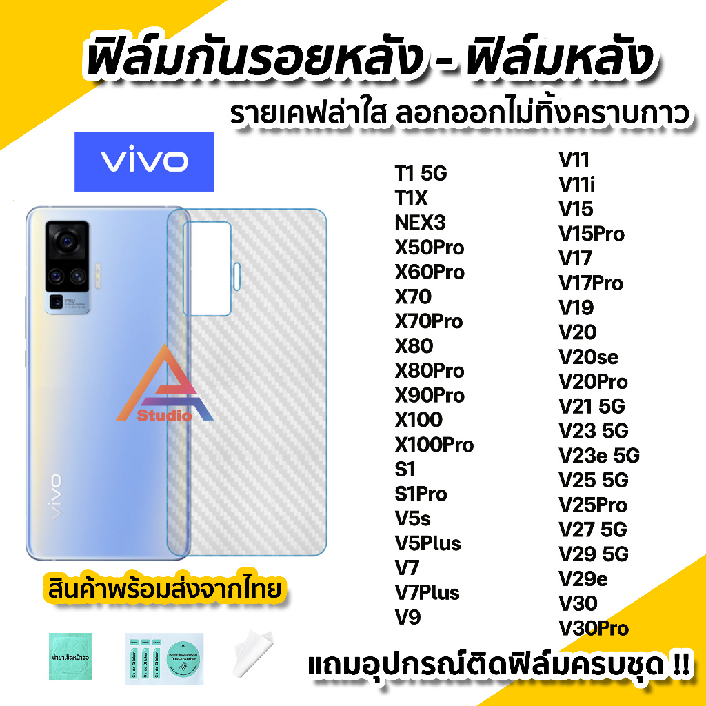 ฟิล์มหลัง เคฟล่า สำหรับ VIVO T1 X100 Pro X90Pro X70 Pro X80 Pro V20 Pro V23 V25 Pro V27 V29 V29e ...