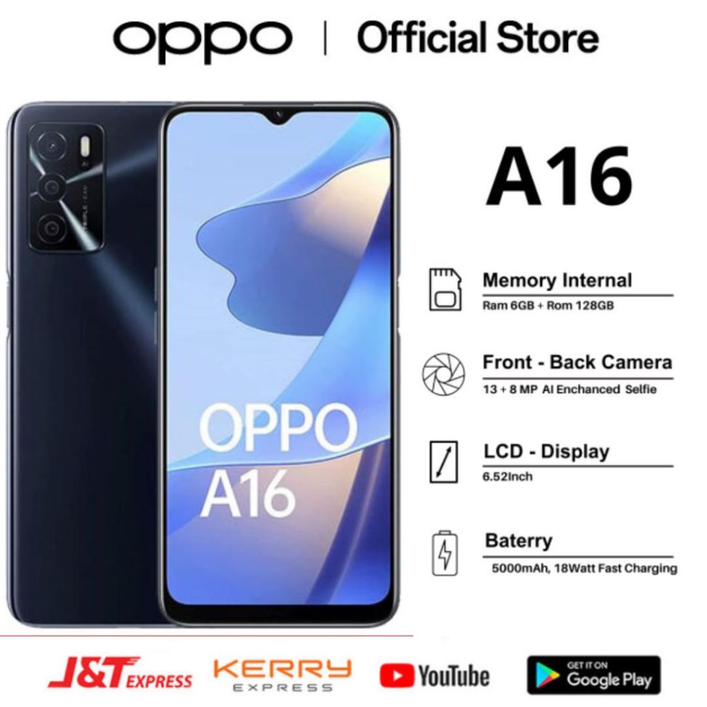 [ประกันศูนย์]มือถือ oppo a16 (6G+128G) / ชาร์จเร็ว 10W / ปลดล็อคลายนิ้วมือ หน้าจอใหญ่ 6.52 นิ้ว ...