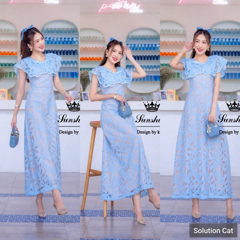 มี 3xl ป้าย Lady Sunshine เดรสยาวคอปกลูกไม้ปักมีซับในสวยมาก Shopee