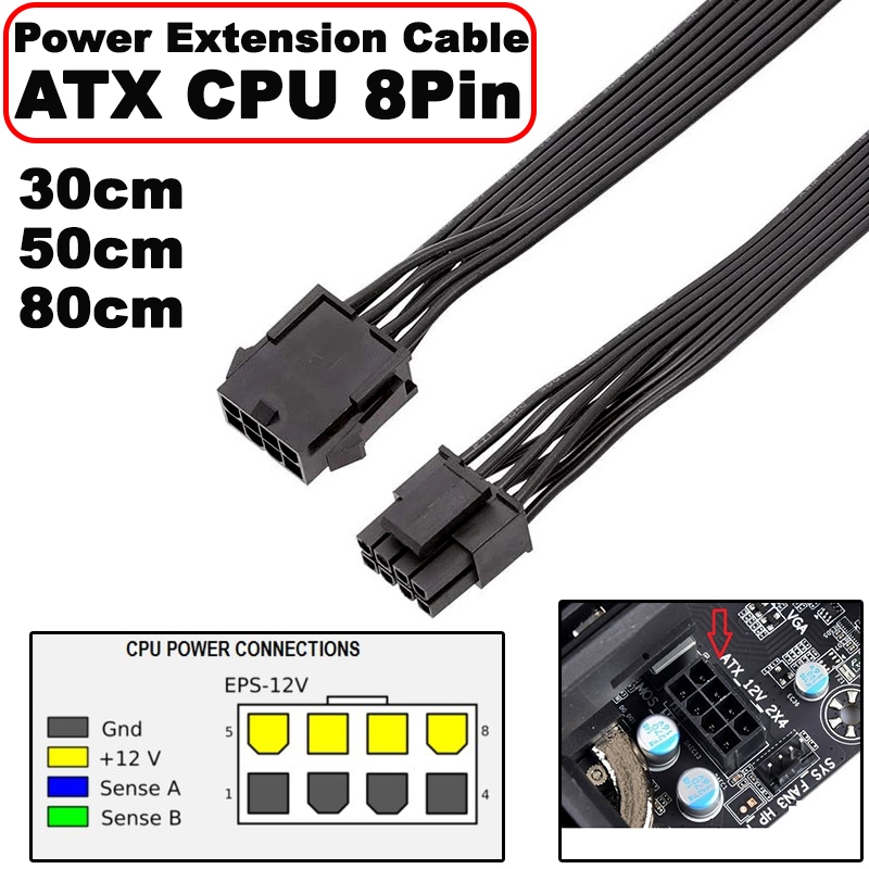 สายพ่วงเพิ่มความยาว สำหรับไฟเลี้ยง CPU แบบ 8Pin (CPU 8pin to 8 Pin (4+4) Extension Cable) 30cm ...