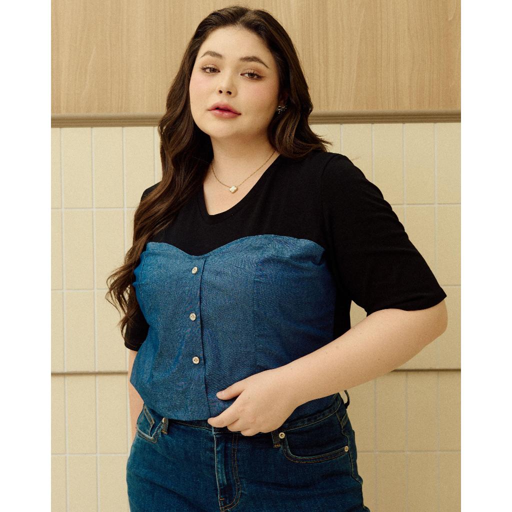 Famous เฟมัส Strapless Layerd Jean Blouse - เสื้อเบลาส์ดีเทลเกาะอกยีนส์ ...