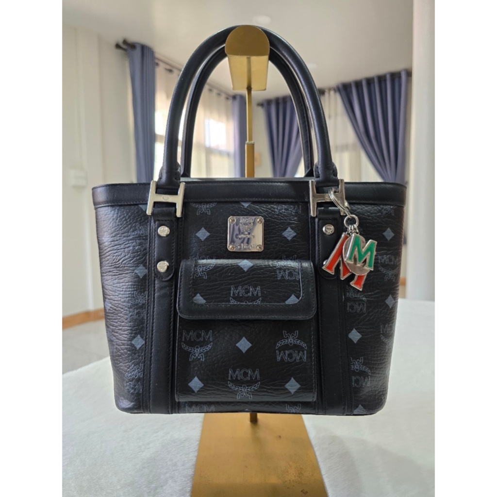 MCM Handbag Small Black Leather Satchel มือสอง ของแท้ | Shopee Thailand