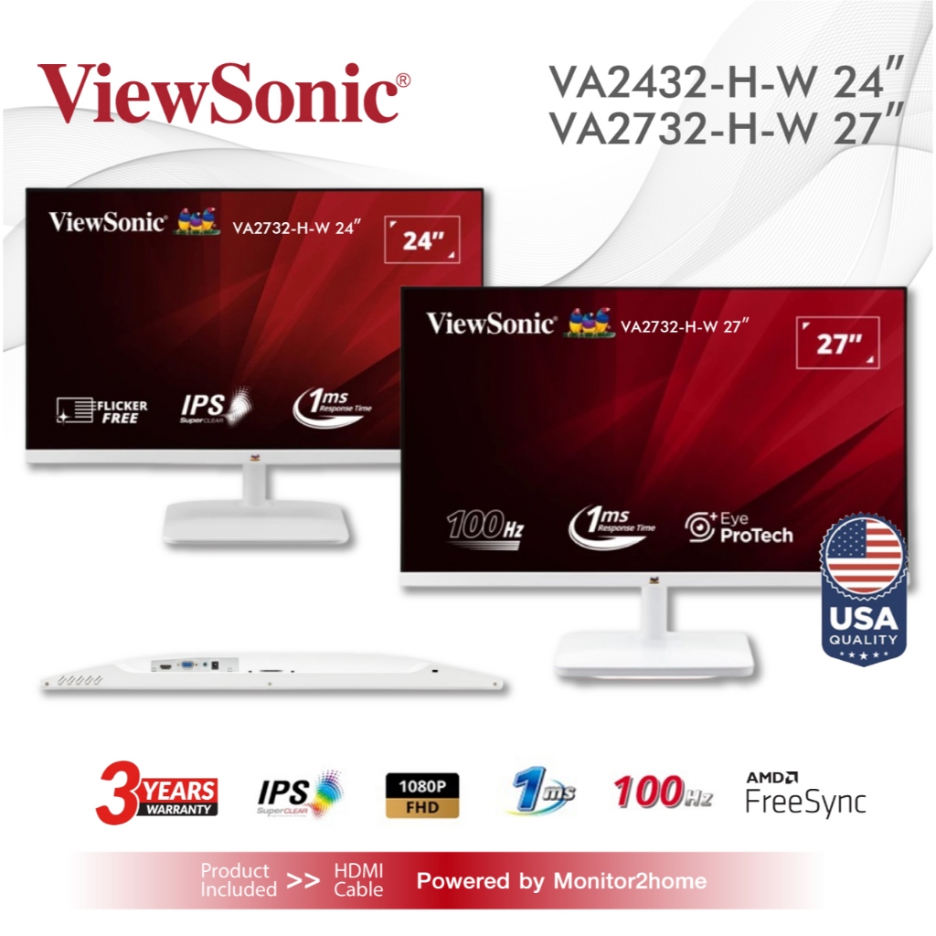 ViewSonic VA2432-H-W 24”| VA2732-MH-W 27" 1080p IPS Monitor Frameless ...