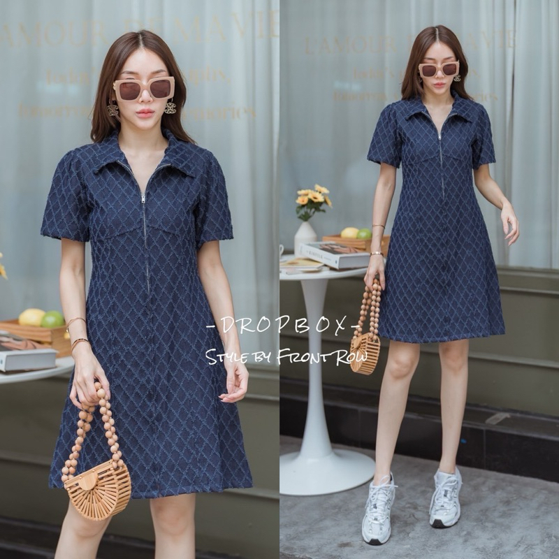 Jean zippy dress ชุดเดรสยีนส์สั้น เอวสม็อค | Shopee Thailand