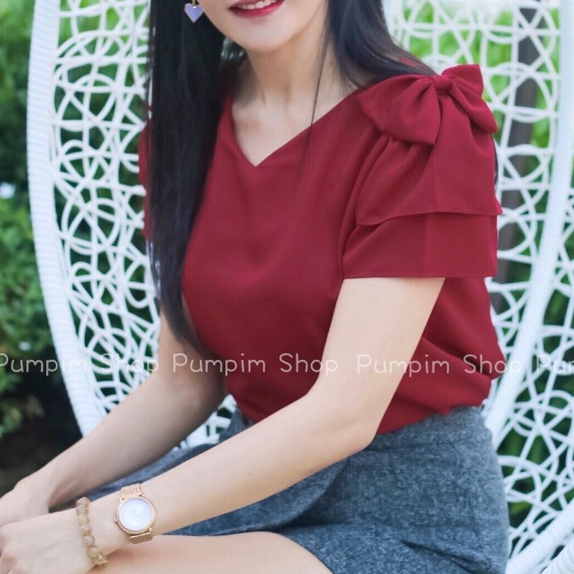 🔴ส่งไว🔴⚡☁️ กรอกโค้ด PUMPIM ลดทันที 60.- เมื่อช้อปครบ 300.- ♡̷ เสื้อคอวี🎀โบว์ไหล่ แขน2ชั้น ...