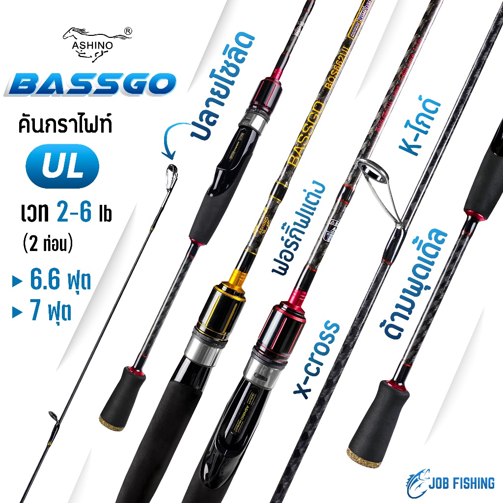 Ashino Bassgo UL 6.6ฟุต /7ฟุต (2ท่อน) เวท 2-6lb คันสปิน ปลายโซลิด คันกร ...