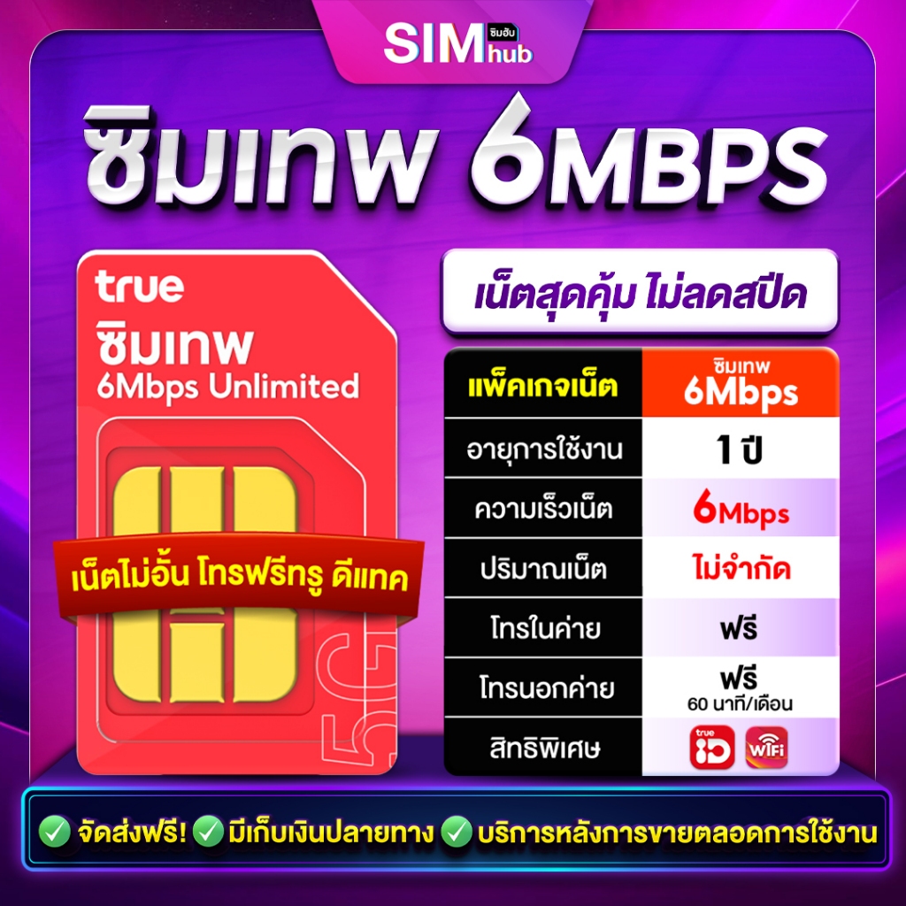 Sim Internet ซิมเทพรายปี โทรฟรีทุกเครือข่าย ซิมเทพ 6Mbps True ส่งฟรี ซิมเน็ตไม่ลดสปีด ซิมเทพ ...