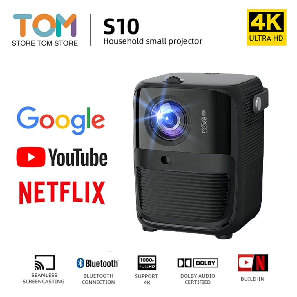 Projector โปรเจคเตอร์ S10 หน้าจอโปรเจคเตอร์อัจฉริยะแบบพกพา 4K Bluetooth ...