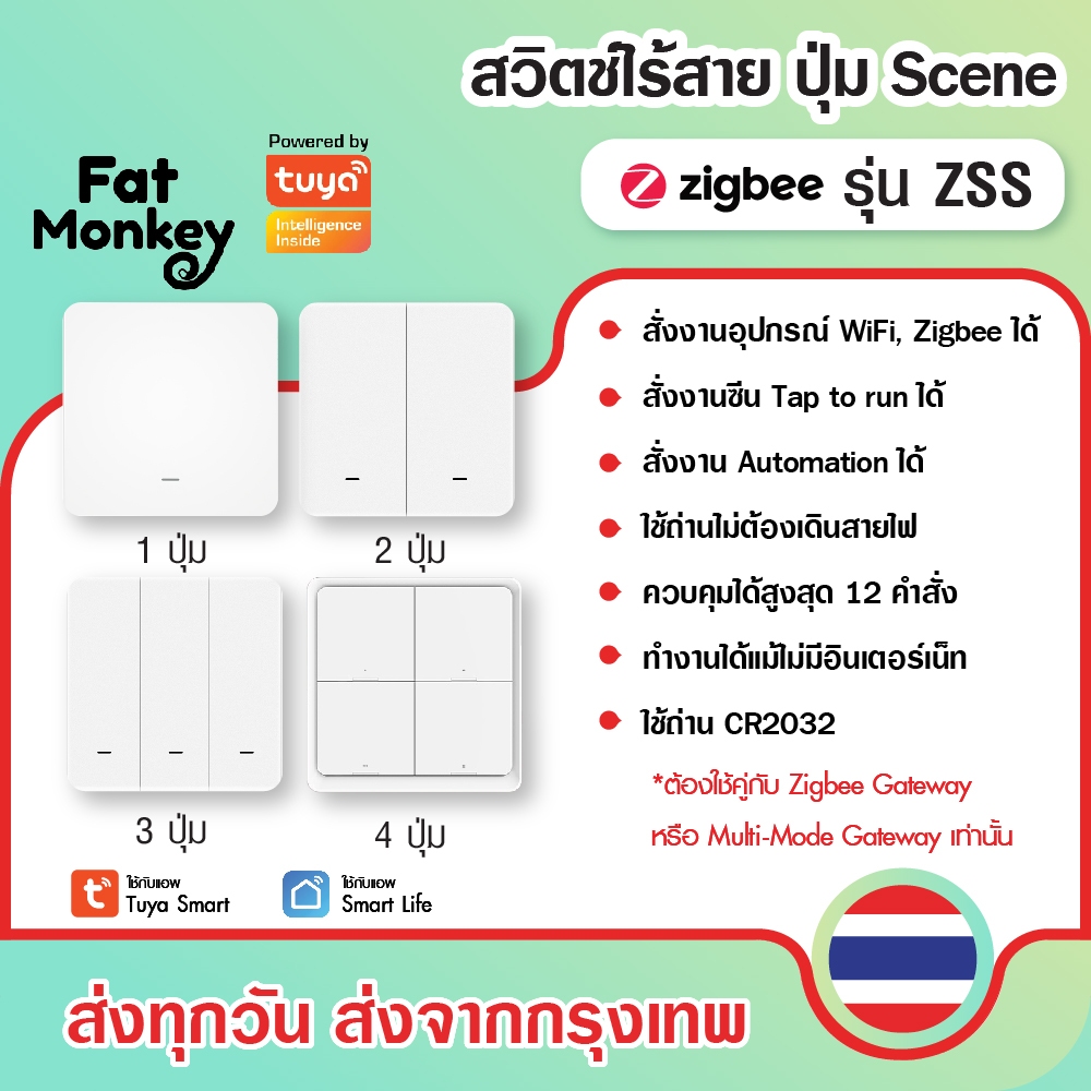 Tuya Zigbee Wireless Scene Switch รุ่น ZSS แป้นสวิตช์เปิดปิดไฟ ปุ่ม ...