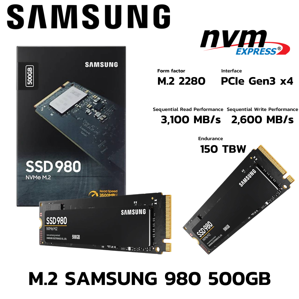 M.2 NVME 500 GB SSD (เอสเอสดี) SAMSUNG 980 PCIe 2280 (MZ-V8V500BW ...