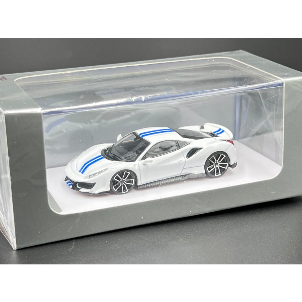 DCM 1:64 Novitec 488 Pista diecast model. pure white and blue stripes ...
