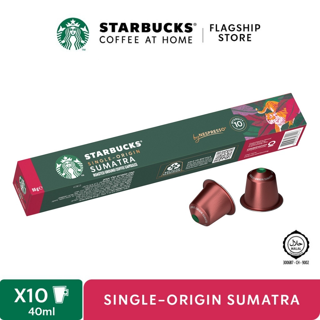 STARBUCKS® Single-Origin Sumatra by NESPRESSO® Dark Roast Coffee Capsules, Sleeve of 10, 55g ...