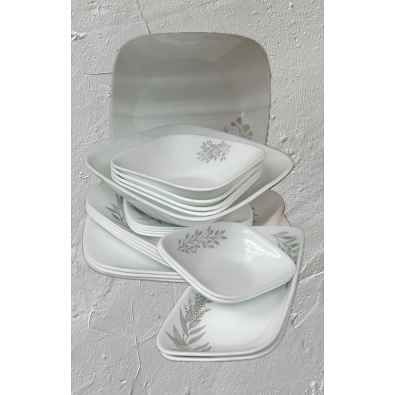 🌴🌴 CORELLE ชุดจานสี่เหลี่ยมเซต 21 ชิ้น ลาย Silver Crown 🪴🪴 เเบรนด์ชั้น ...