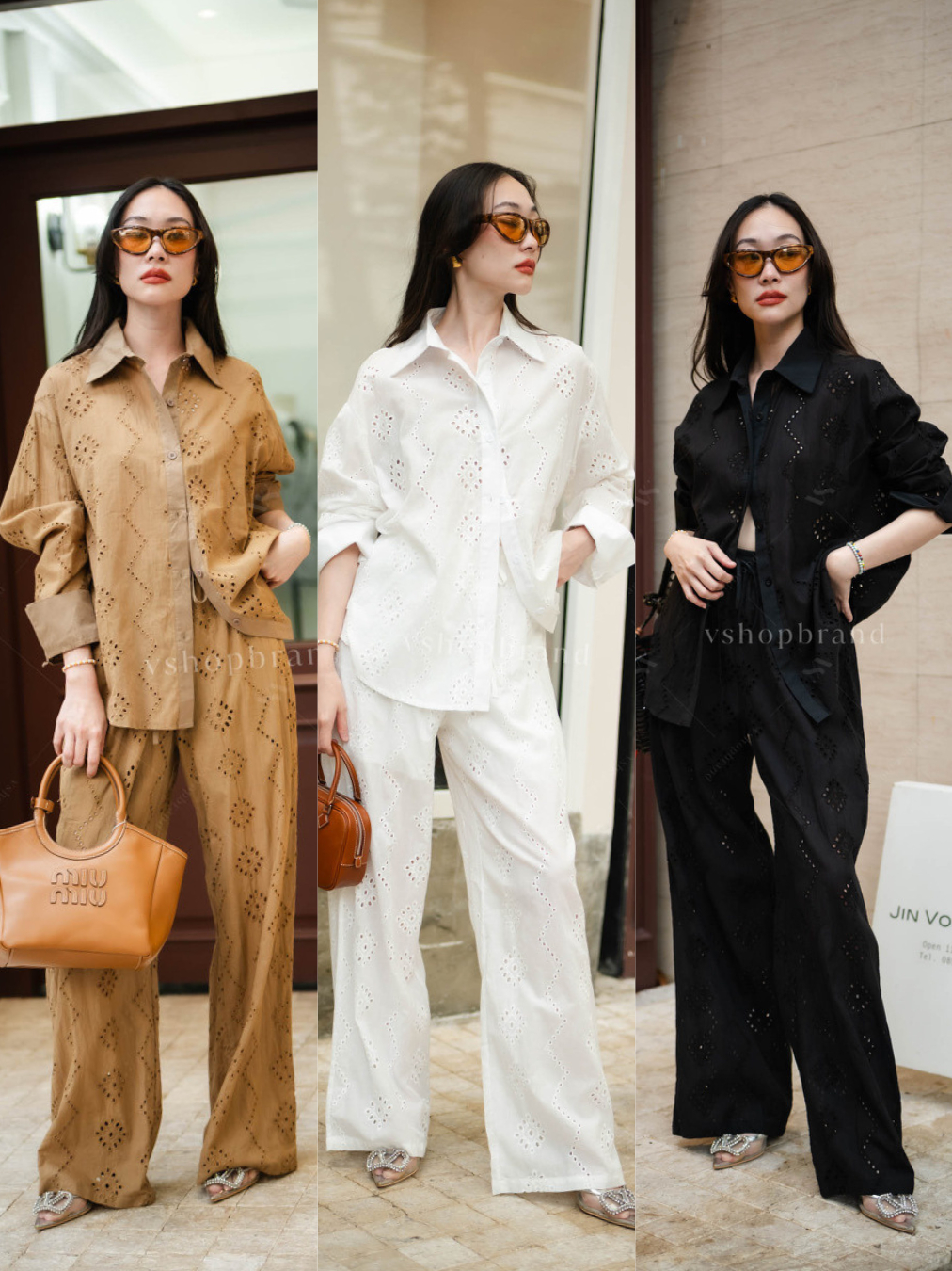 พร้อมส่ง Set เชิ้ตปักฉลุ+กางเกงขายาว งานป้าย vshop | Shopee Thailand