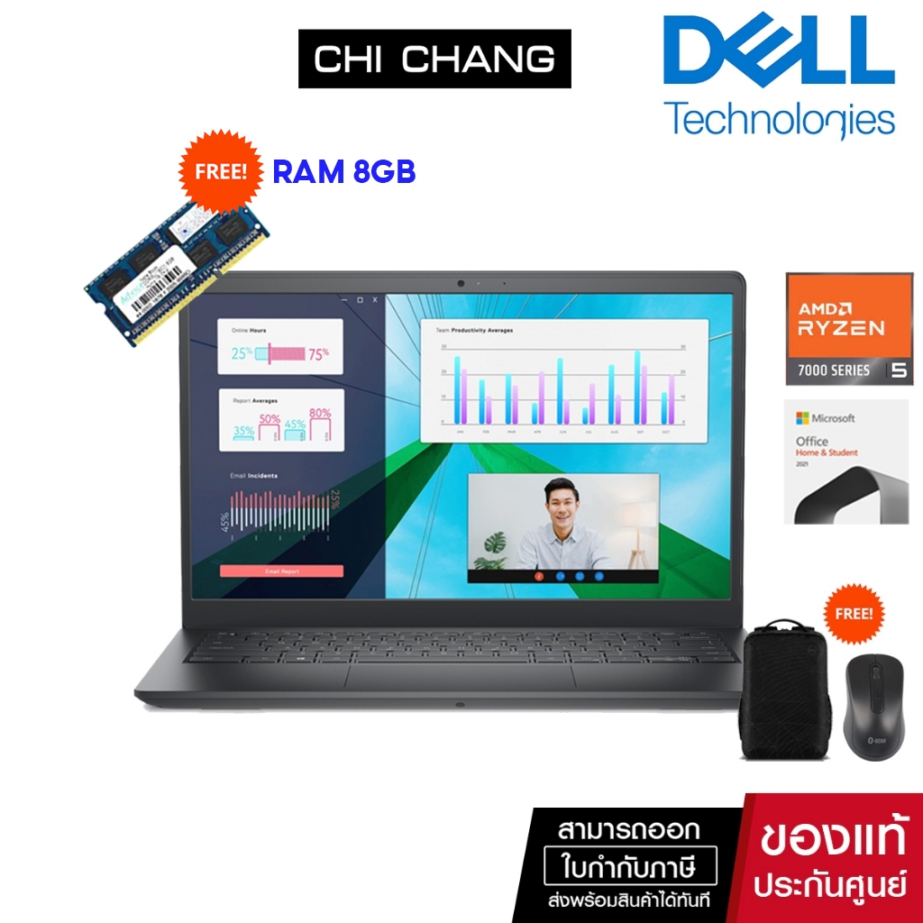 [สินค้าDEMOประกันเต็ม][ แถมฟรี!! Ram 8GB ] Notebook Dell Vostro 3435 ...