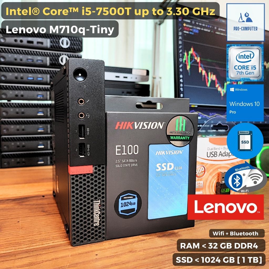 มินิคอมพิวเตอร์ Lenovo M710q-Tiny - CPU Core i5-7500T Max 3.30GHz [Gen7] ดิส SSD เชื่อมต่อ WIFI ...