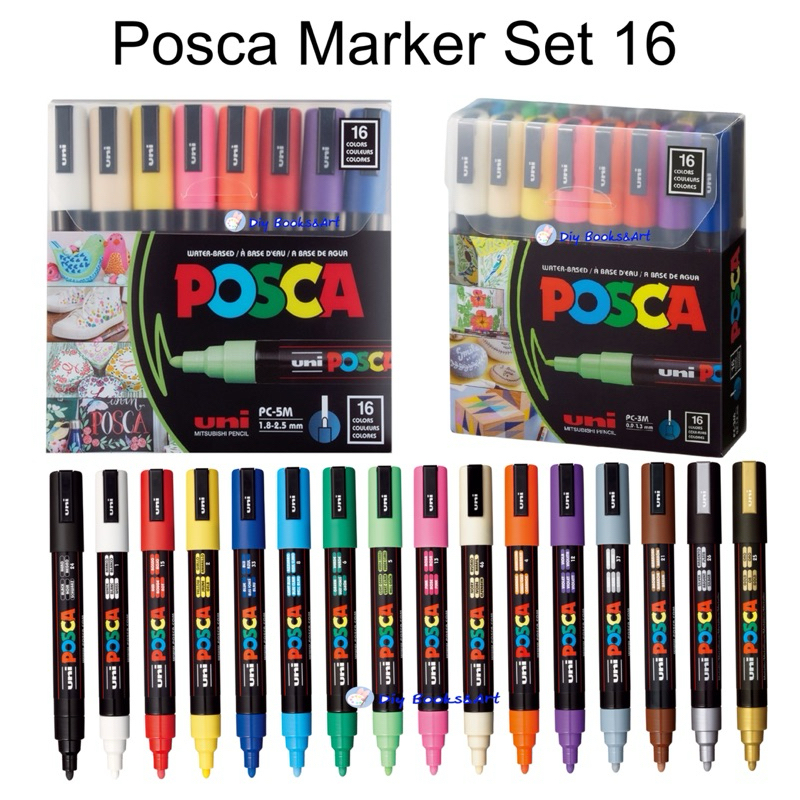 Posca Marker Set 16 สี โทน Standard ขนาดPC-3M,PC-5M (จำนวน1ชุด/16ด้าม ...