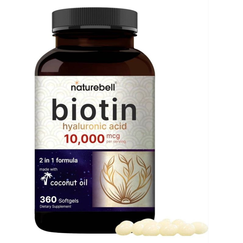 💥พร้อมส่ง💥NatureBell Biotin 10,000 mcg + Hyaluronic Acid, 360 ซอฟเจล ...