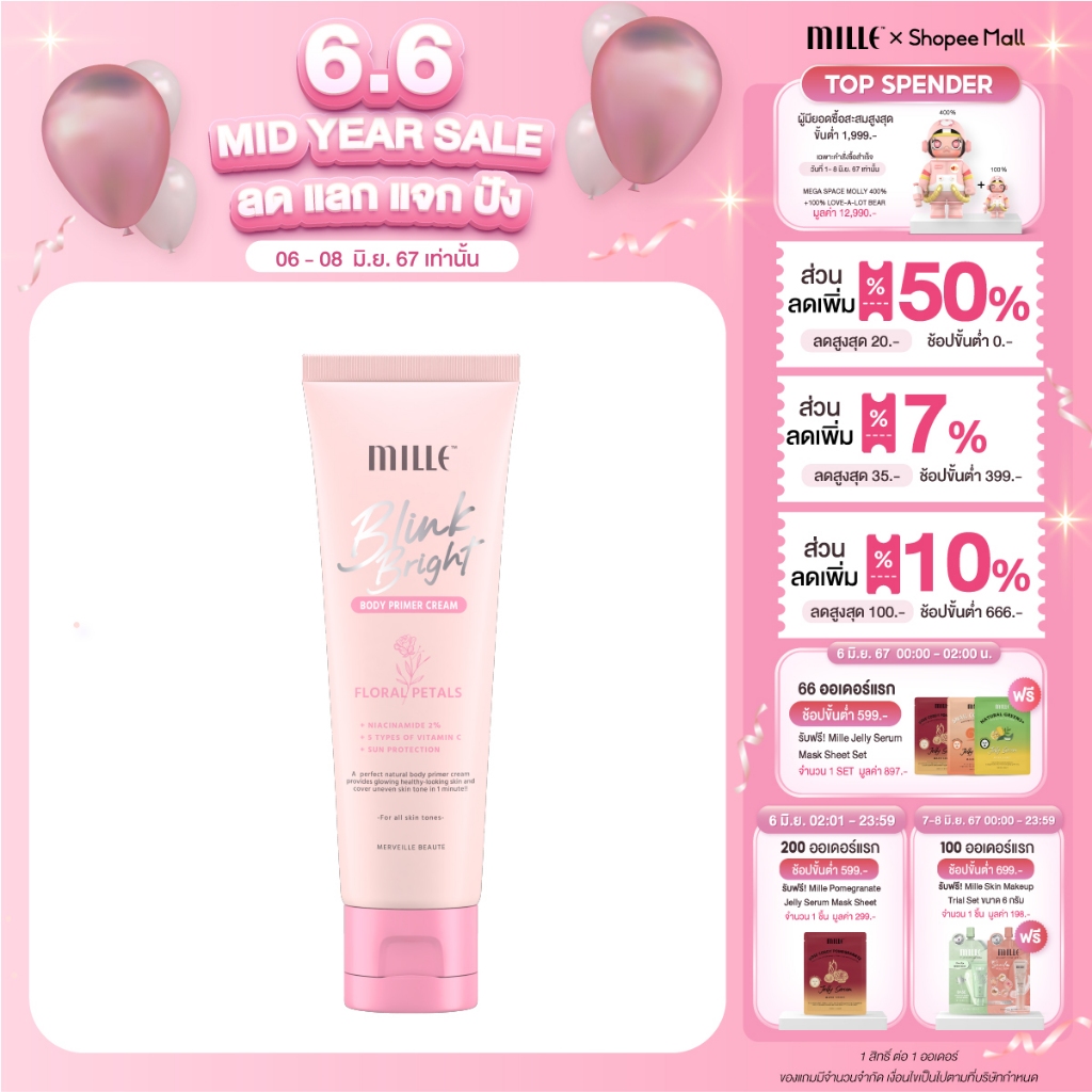 มิลเล่ Mille Blink Bright Body Primer Cream ไพรเมอร์ทาผิวขาว สำหรับผิว ...