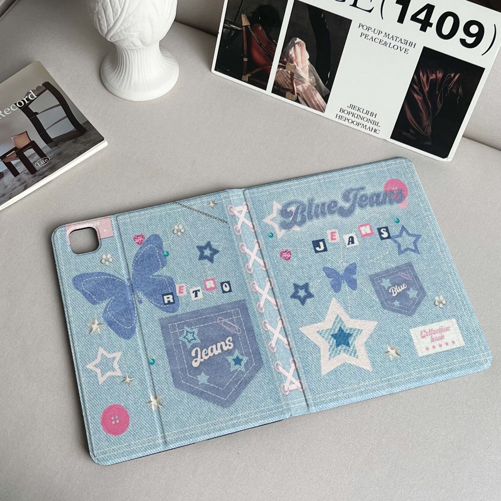 case iPad ผีเสื้อ ผ้าเดนิม Pro11 2024 Air6 11 Gen9/8 Gen10 Air4/5 Star ผ้าเดนิม เคสไอแพด Gen7 ...