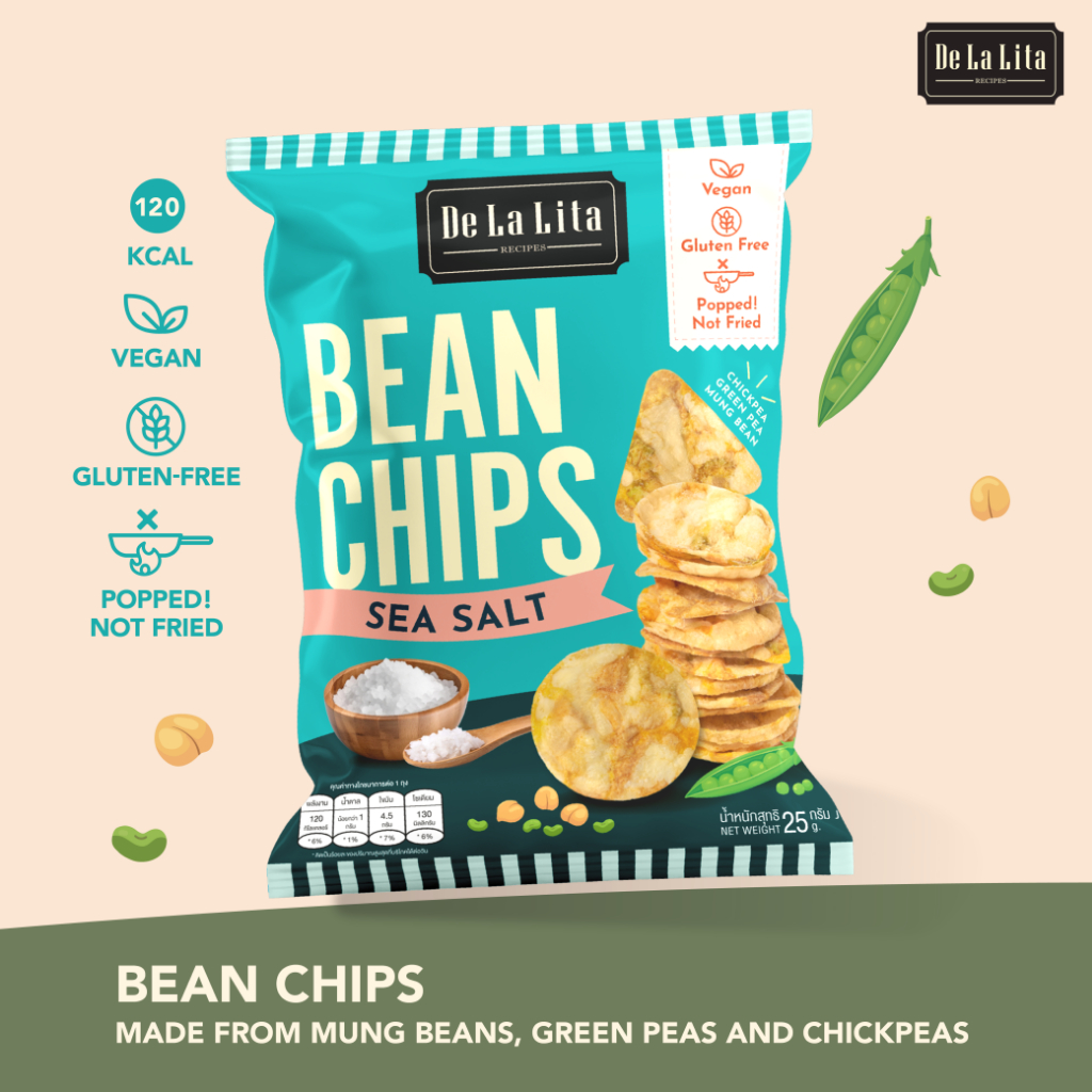 [1ซอง] BEAN CHIPS 25 กรัม ถั่ว 3 ชนิด แคลต่ำ ไม่ทอด เจ กลูเต็นฟรี De La Lita เดอลาลิต้า ขนมคลีน ...