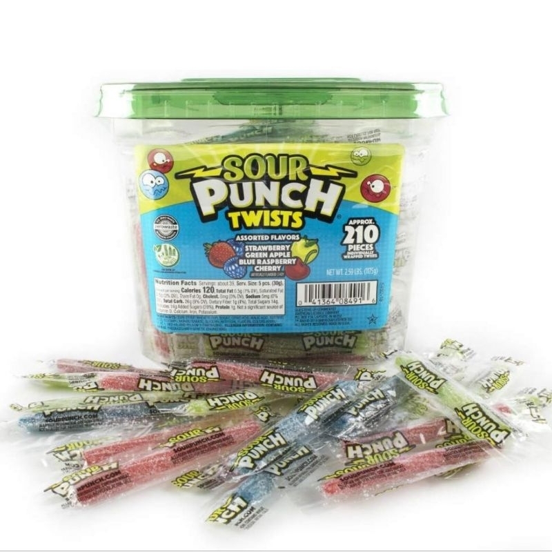 Sour Punch Twists, 3" Individually Wrapped Chewy Candy, 4 Fruity ...