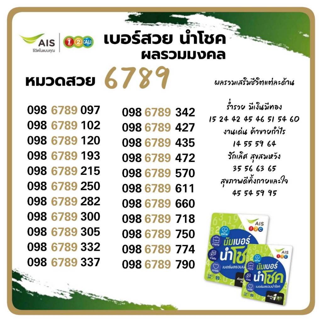 Ais Number VIP 6789 หมวดเรียงสวย ผลรวมมงคลนำโชค ซิมระบบเติมเงิน เอไอเอส ...