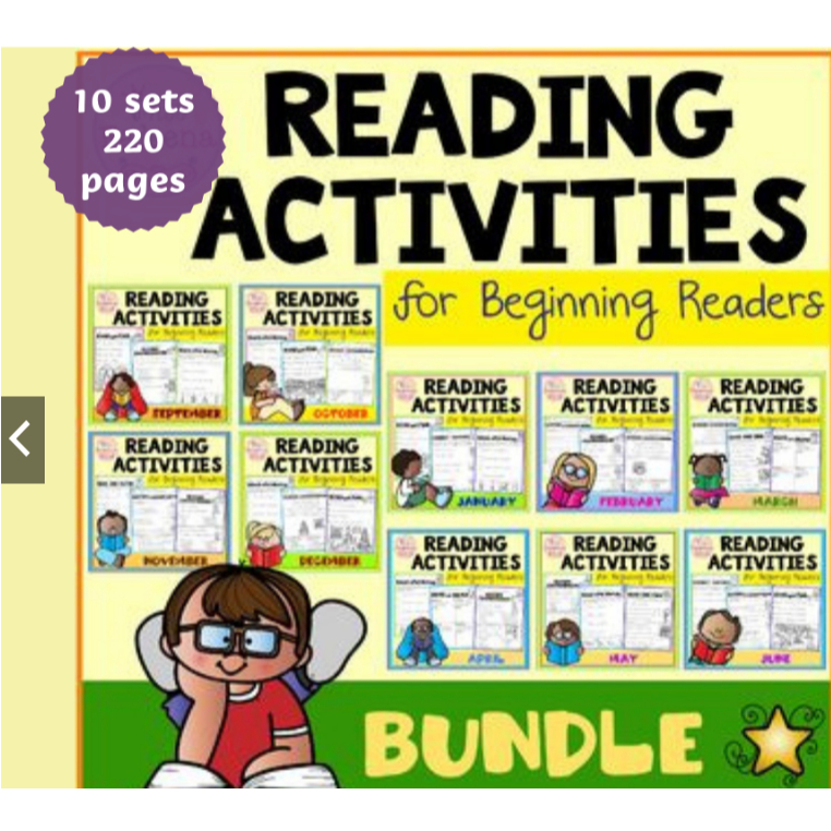 แบบฝึกหัด Worksheet Reading Activities for Beginning Readers Bundle แบบ ...