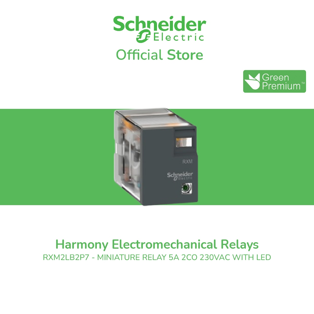 Schneider Electric Miniature plug in relay, ฮาร์โมนี, 5A, 2CO, with LED, 230V AC | Shopee Thailand