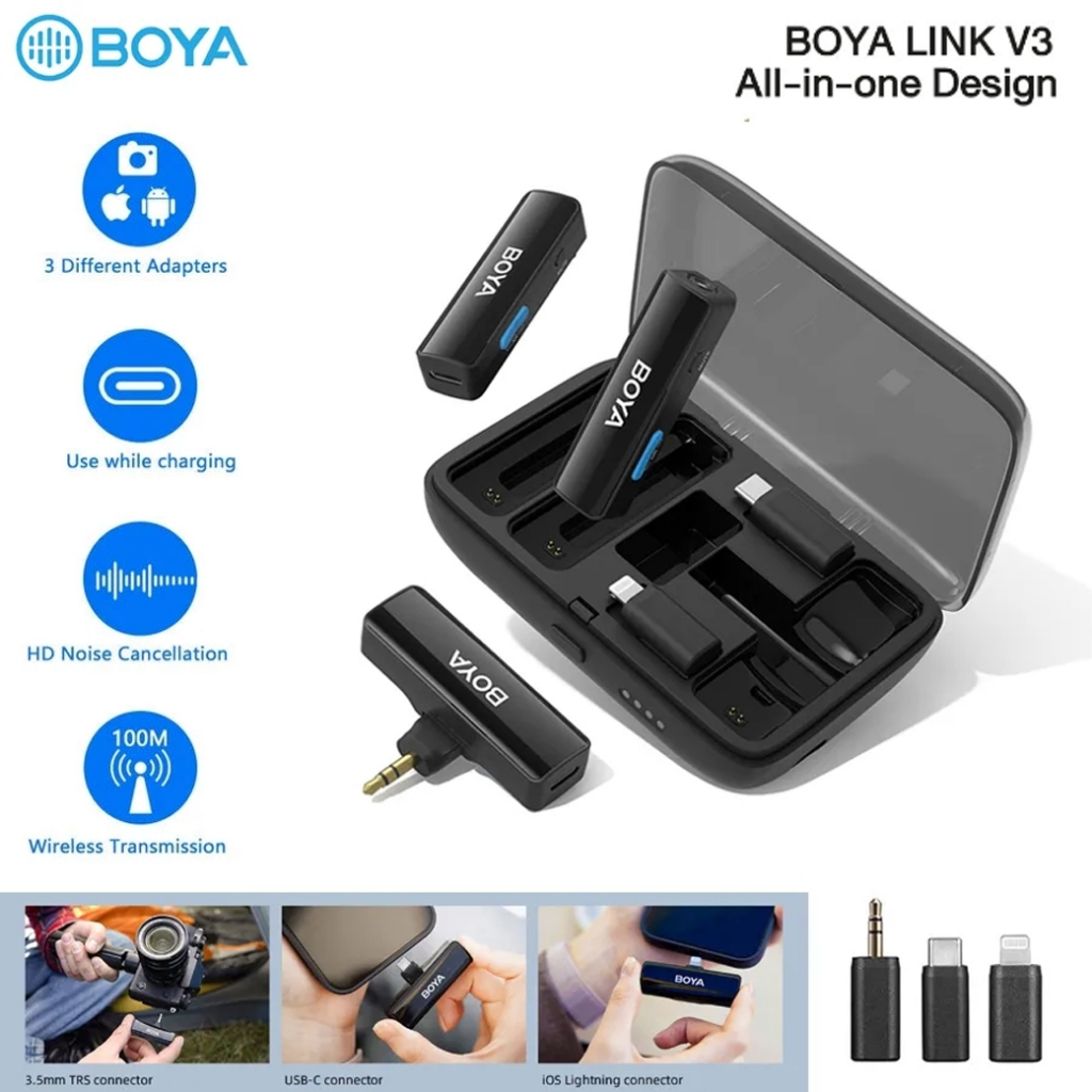 BOYA BOYALINK V3 BLACK ไมโครโฟนไร้สาย รับประกันศูนย์ 2 ปี | Shopee Thailand