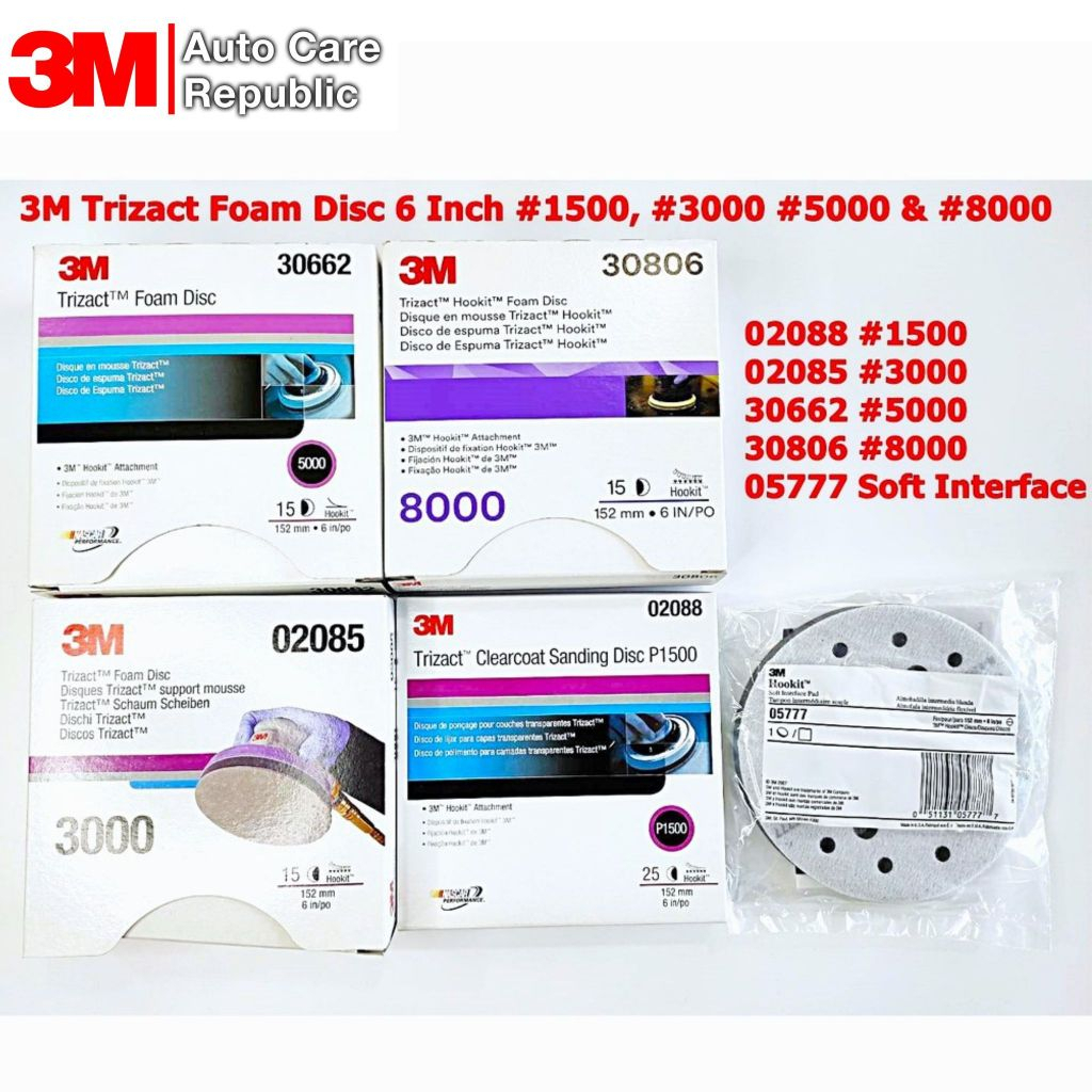 ( x1 กล่อง) 3M Trizact Foam Disc กระดาษทรายกลมไตรแซ็ค ขัดสีรถ 6 นิ้ว ...
