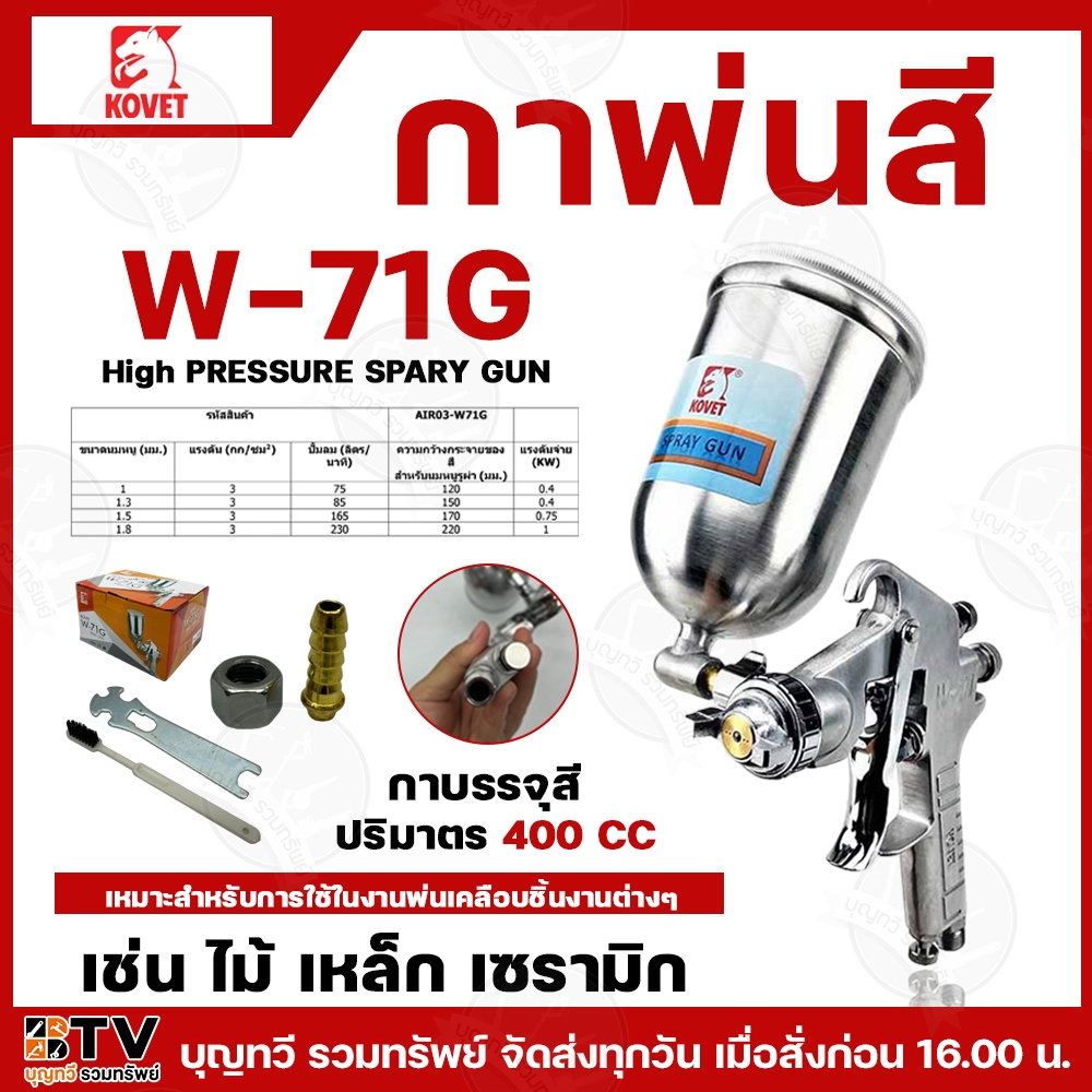 KOVET กาพ่นสี รุ่นW-71G กาบรรจุสี ปริมาตร 400ซีซี เหมาะสำหรับการใช้ในงานพ่นเคลือบชิ้นงานต่างๆ ...