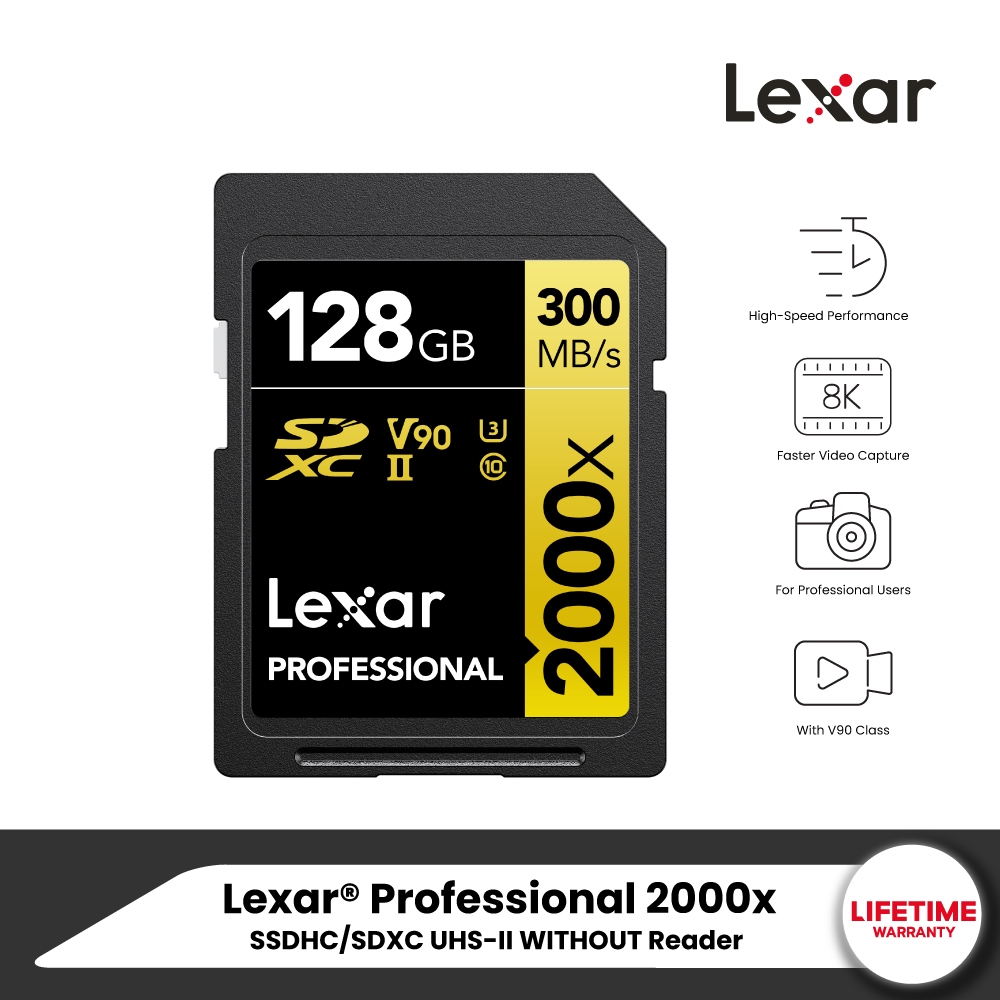 Lexar SD2000x 64GB UHS-II U3 V90 SDHC/SDXC (เอสดีการ์ด) Full-HD 3D 4K 8K RW300/260MB/s ...