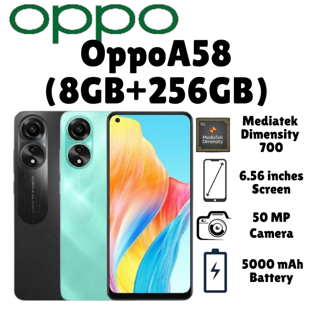OPPO A58 Ram 8GB + 256GB หน้าจอ 6.72นิ้ว กล้อง 50MP+2MP แบตเตอรี่ 5 ...