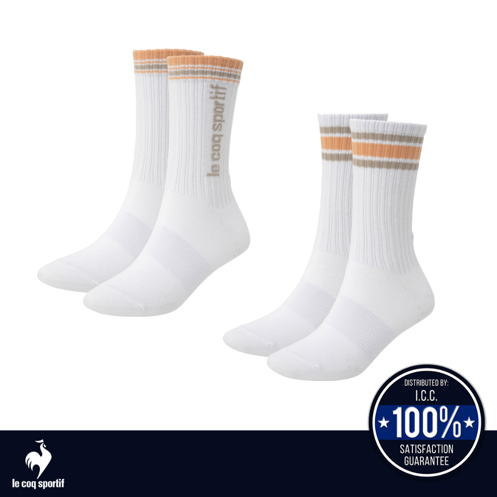 le coq sportif ถุงเท้ายาว สีเหลือง-เทา แพ็ค 2 คู่ (ถุงเท้า, sock, กีฬา, sport, lecoq, เลอค็อก ...