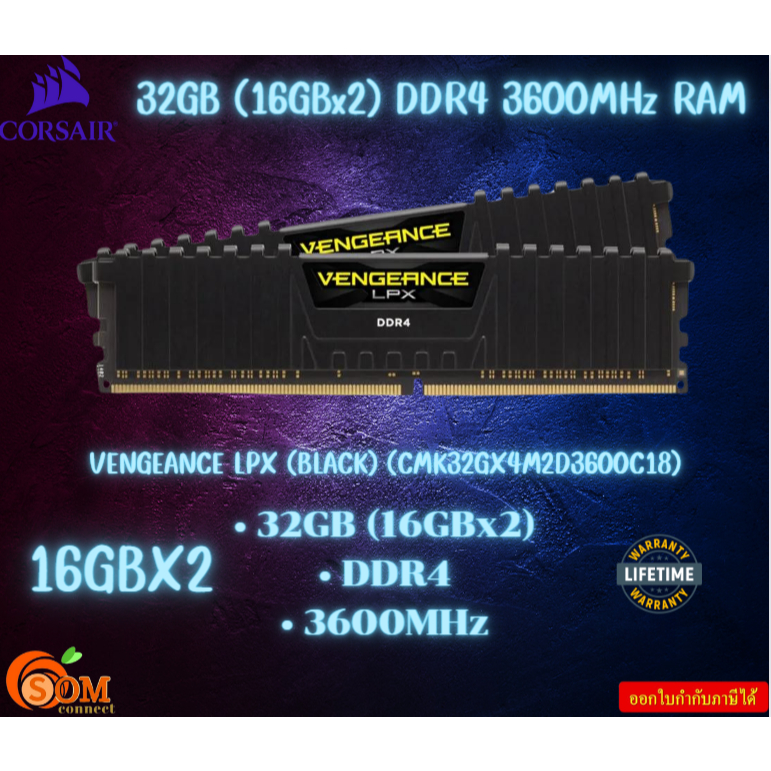 32GB (16GBX2) DDR4 3600MHZ RAM PC (CMK32GX4M2D3600C18 : BLACK) CORSAIR ...