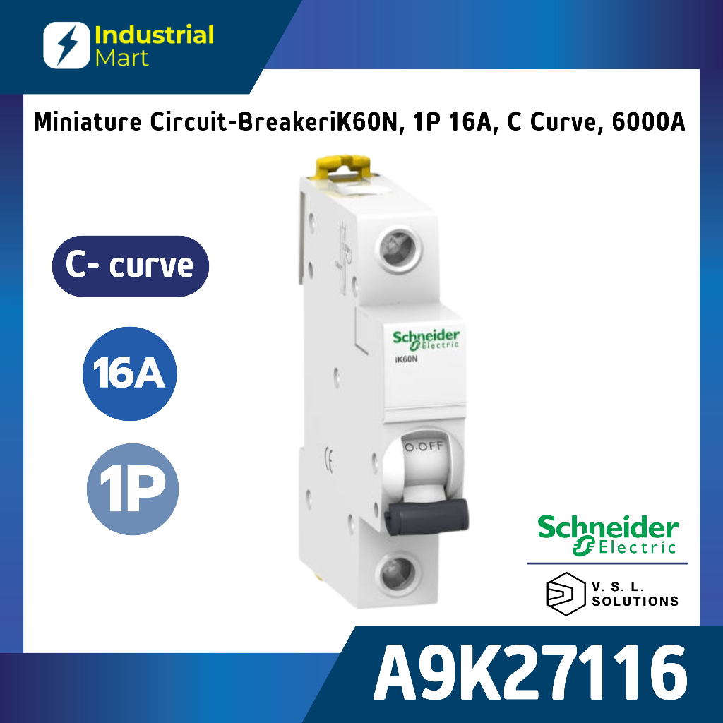 Schneider Electric - A9K27116 Miniature Circuit-Breaker, Acti9 iK60N,1P 16A,C Curve | Shopee ...
