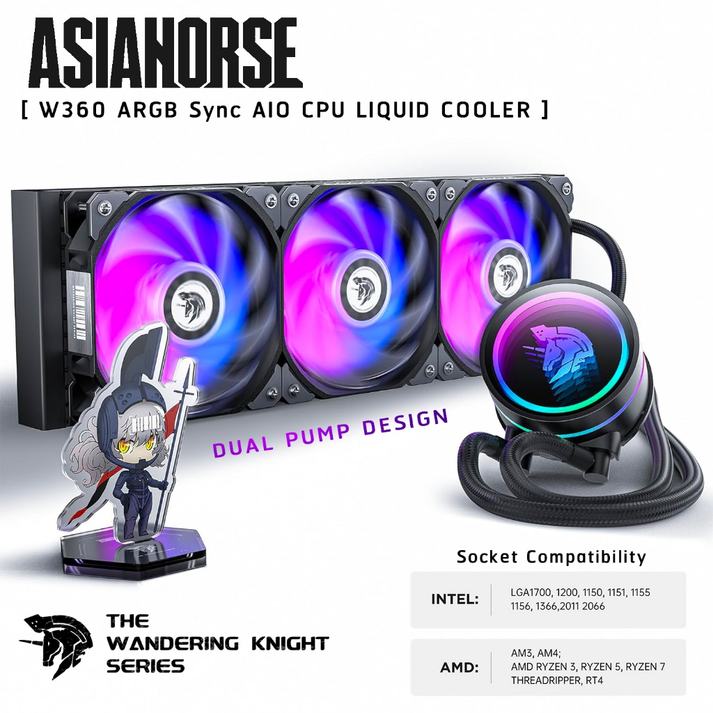 AsiaHorse Black WK-A360 ARGB AIO CPU Liquid Cooler [ Wandering Knight Series ] ** ชุดน้ำปิด 3 ...