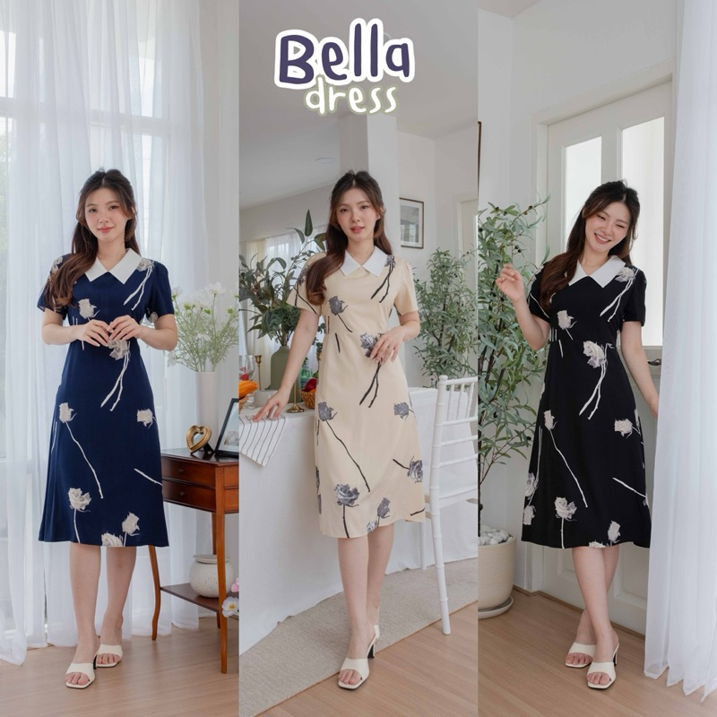 Bella เดรสคอปกขาวลายดอกไม้ | Shopee Thailand