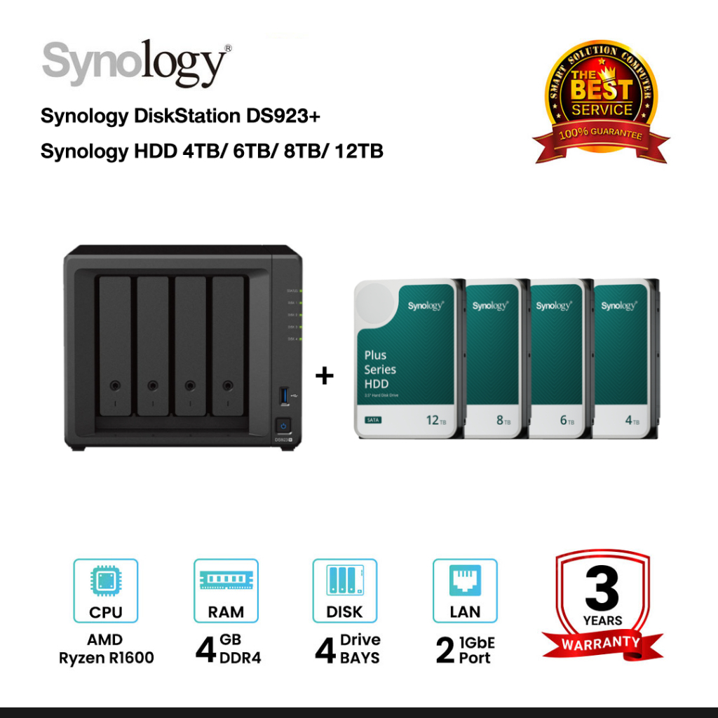 [SET] Synology DiskStation DS923+ 4-Bay NAS + 4 x Synology HDD 4TB/ 6TB/ 8TB/ 12TB | Shopee Thailand