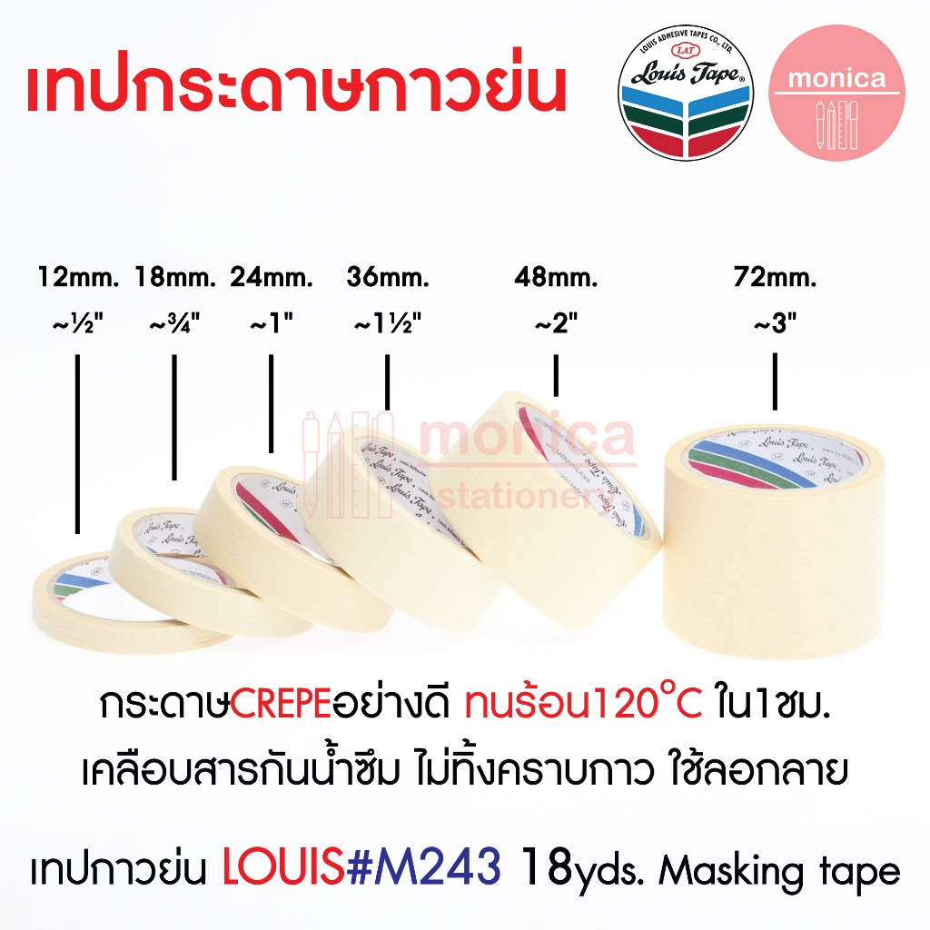 ส่งฟรี (ยกแถว) เทปกาวย่น Louis Masking Tape M243 18Y 12 18 24 36 48 ...