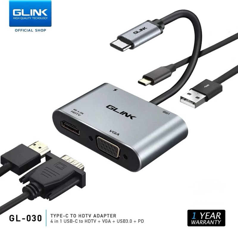 GLINK GL-030 4in1 HUB Type-c to HDMI/VGA ต่อจอภาพและ USB แบบ 4K ...